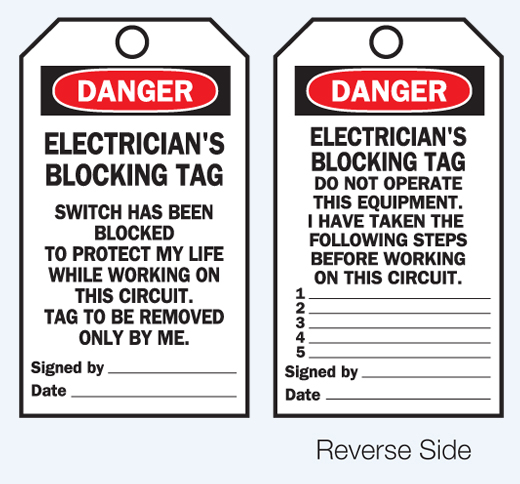 Lockout Tags - Electrician's Blocking Tag