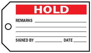 Material Control Tags - Hold 76 x 146mm Pk25