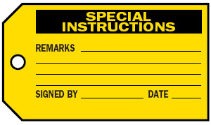 Material Control Tags - Special Instructions 76 x 146mm Pk25