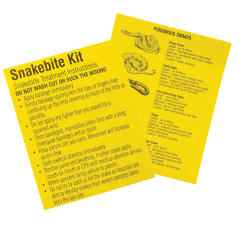 Snake Bite Instruction And Identification Card