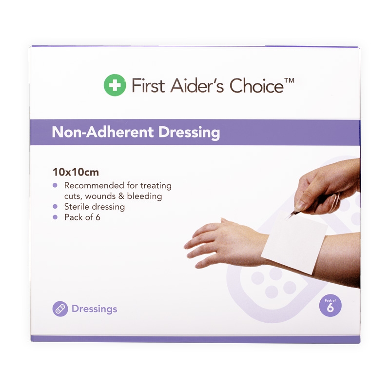 First Aiders Choice Non-Adherent Dressing, 10cm (W) x 10cm (H), Pack of 6